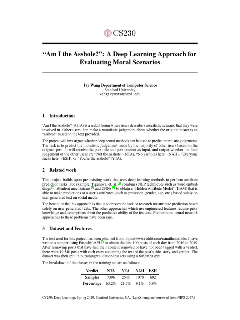 "Am I The Asshole?": A Deep Learning Approach For Evaluating Moral Scenarios | Download Free PDF ...