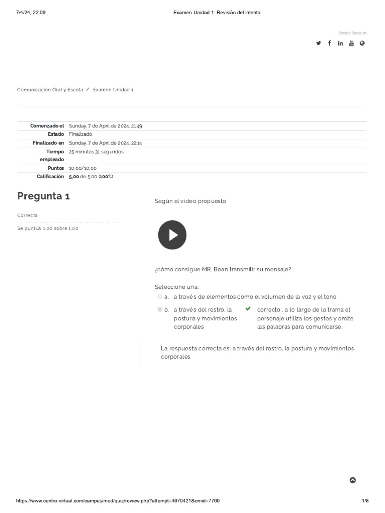 Examen Unidad 1 - Revisión Del Intento | PDF | Comunicación