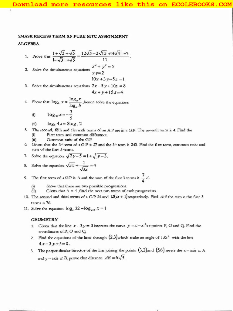 Kitende S5 Pure MTC Work Revision Past Papers | PDF | Equations ...