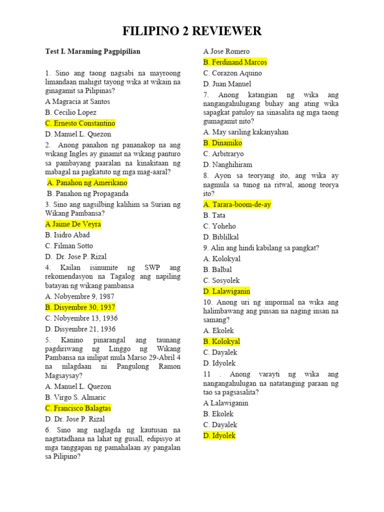 Filipino Exam | PDF