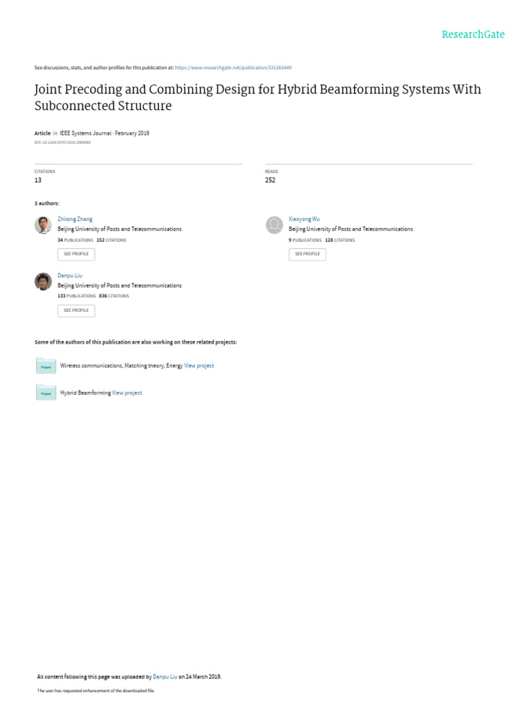 Joint Precoding and Combining Design For Hybrid Beamforming Systems With Subconnected Structure ...