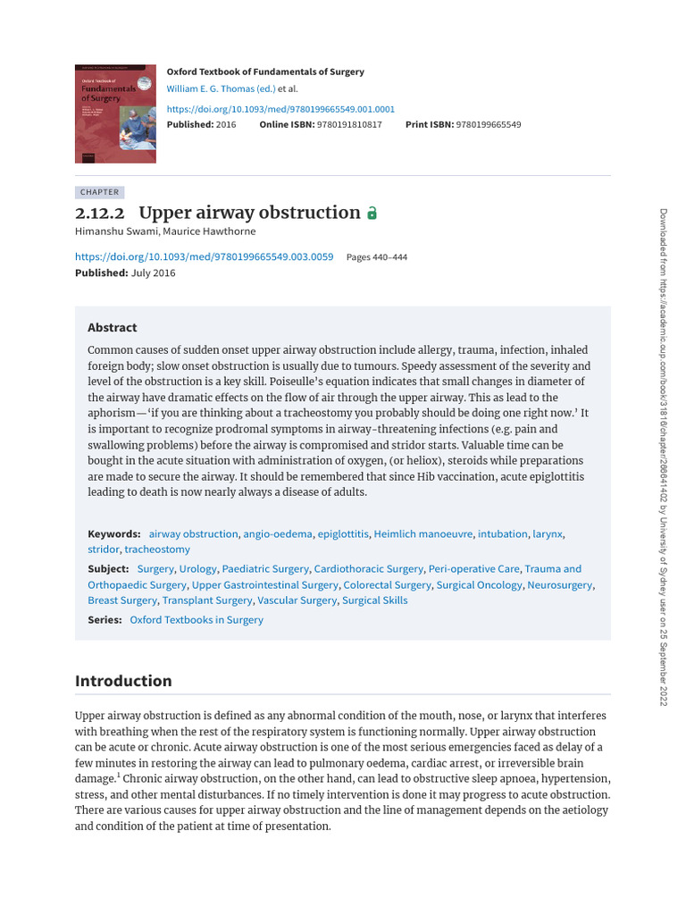 Upper Airway Obstruction Overview | PDF | Pulmonology | Clinical Medicine