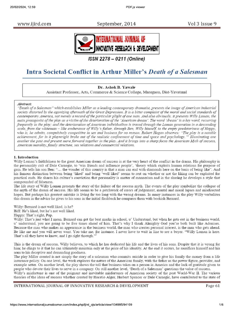 Death of A Salesman - Intra - Societal Conflict | PDF