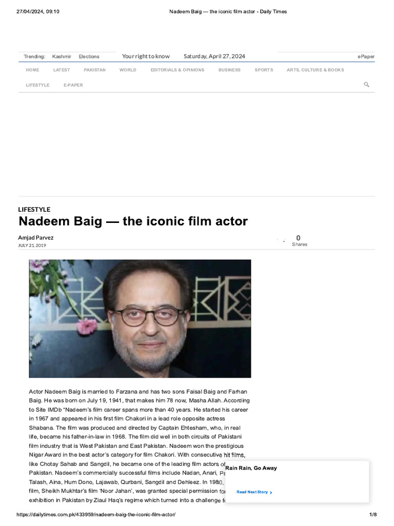 Nadeem Baig - The Iconic Film Actor - Daily Times | PDF