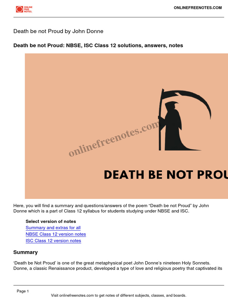 Death Be Not Proud by John Donne | PDF | Afterlife | Soul