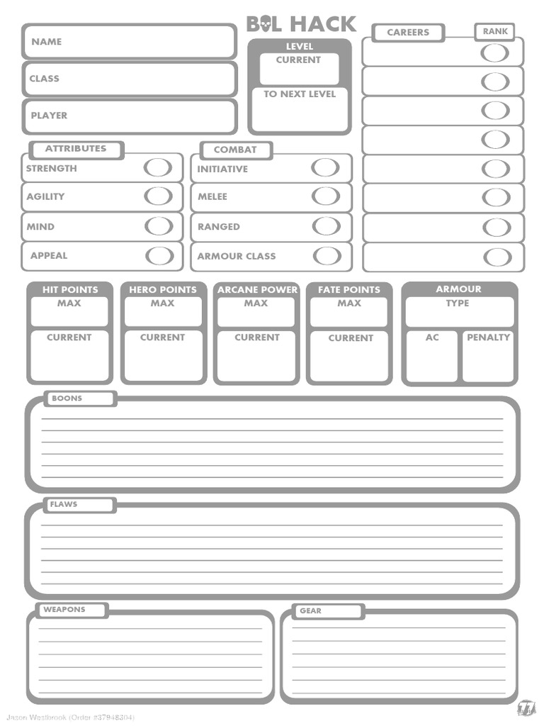 Bolhack Character Sheet | PDF