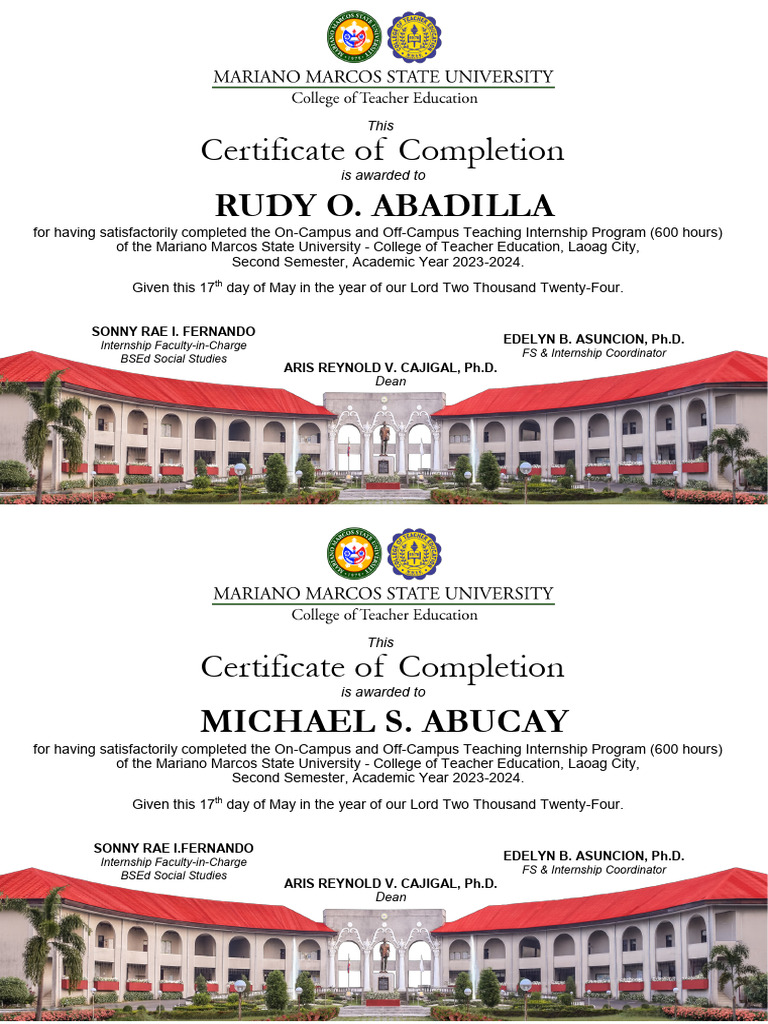 Internship Cert Bped4a | PDF | Behavior Modification | Liberal Arts Education