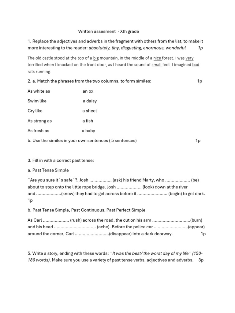 Written Assesment - XTH Grade | PDF | Grammatical Tense | Adverb