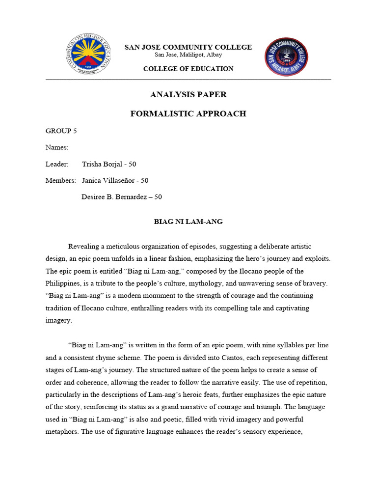 g5 Biag Ni Lam-Ang Formal Analysis | PDF | Poetry | Narrative