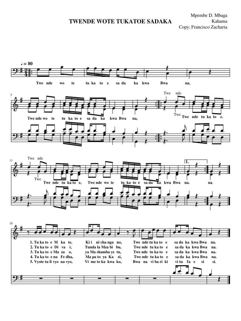 Twende Wote Tukatoe Sadaka | PDF