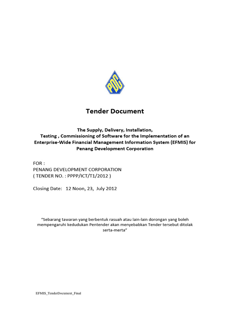 Tender EFMIS Tender Document | PDF | Software | Operating System