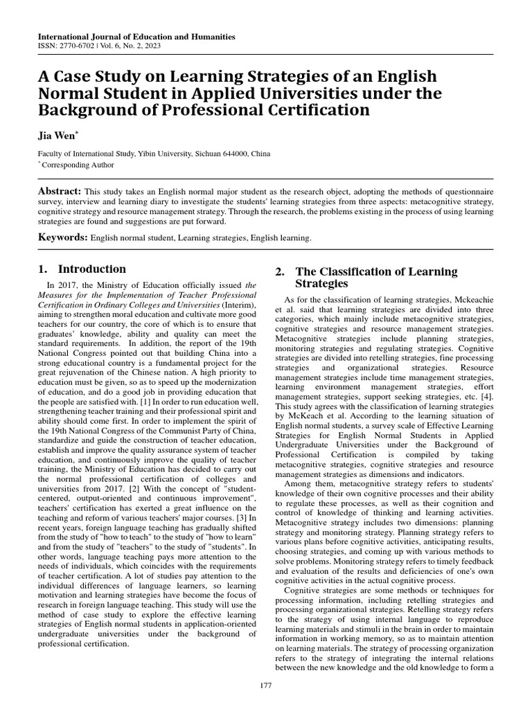 A Case Study On Learning Strategies of An English | PDF | Metacognition | Learning