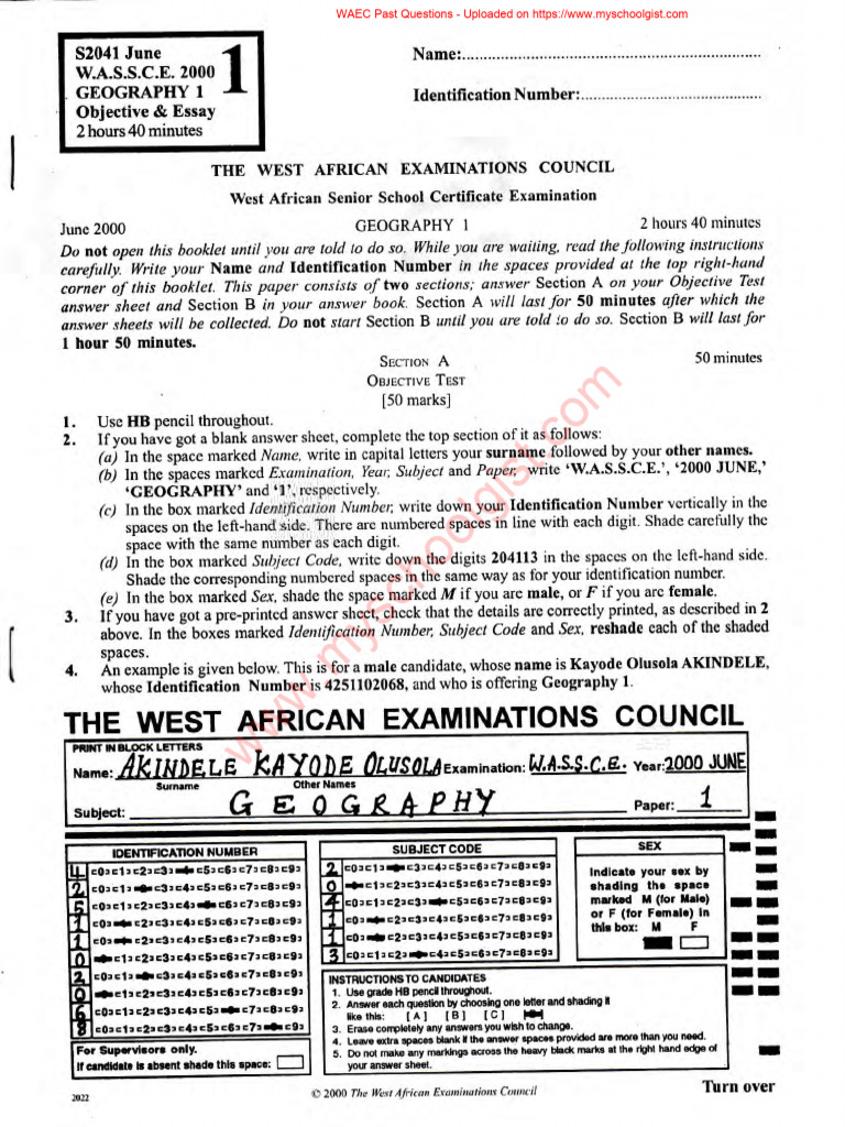 Ography June 2000 Paper 1 Objective Essay | PDF