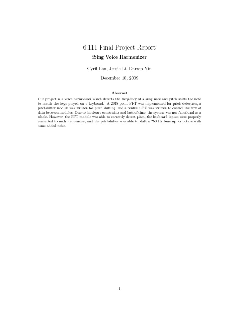 Cyrillan Project Final Report | PDF | Sampling (Signal Processing) | Fast Fourier Transform