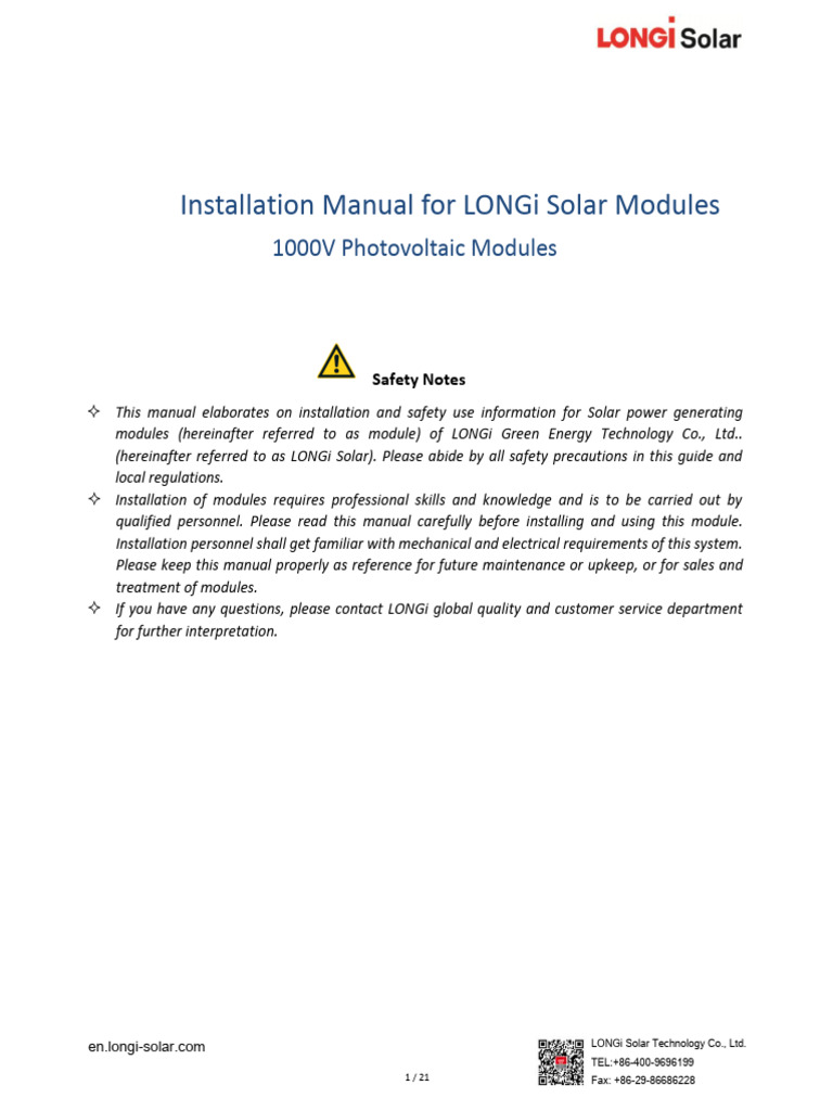 Longi Installatiehandleiding | PDF | Solar Panel | Photovoltaics