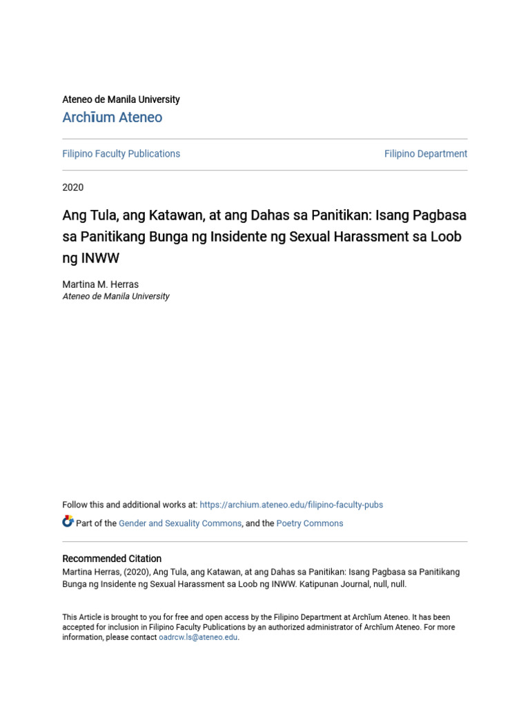 Ang Tula Ang Katawan at Ang Dahas Sa Panitikan - Isang Pagbasa S | PDF