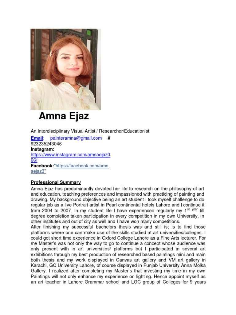 Amna CV 2023 June | PDF | Fine Art | Paintings