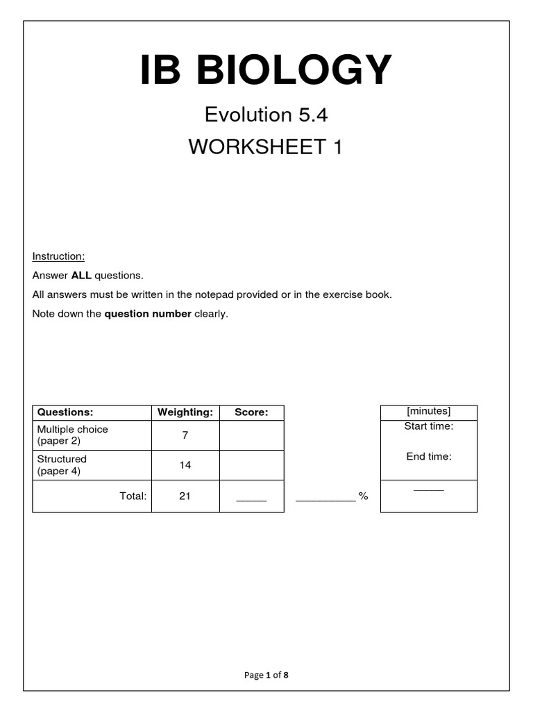 Ib Biology: Evolution 5.4 Worksheet 1 | PDF | Nucleic Acid Sequence ...