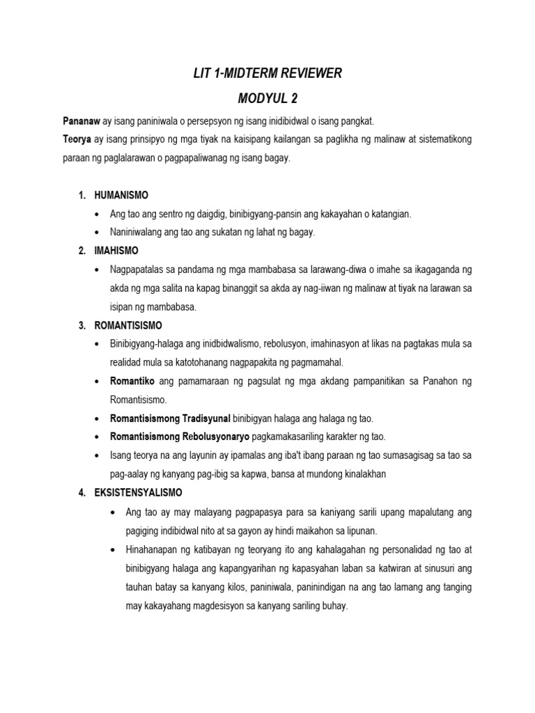 Lit 1 Midterm Reviewer | PDF