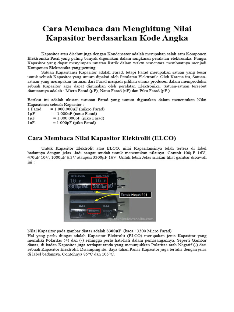 Cara Membaca Dan Menghitung Nilai Kapasitor Berdasarkan Kode Angka | PDF