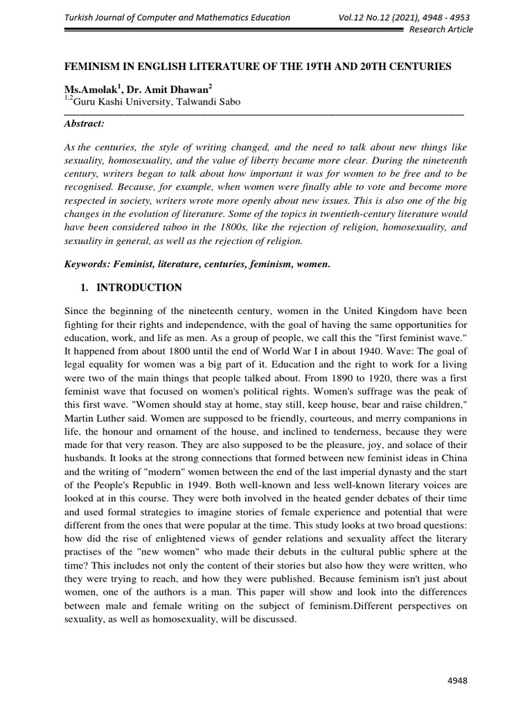 Abstract:: Feminism in English Literature of The 19Th and 20Th ...