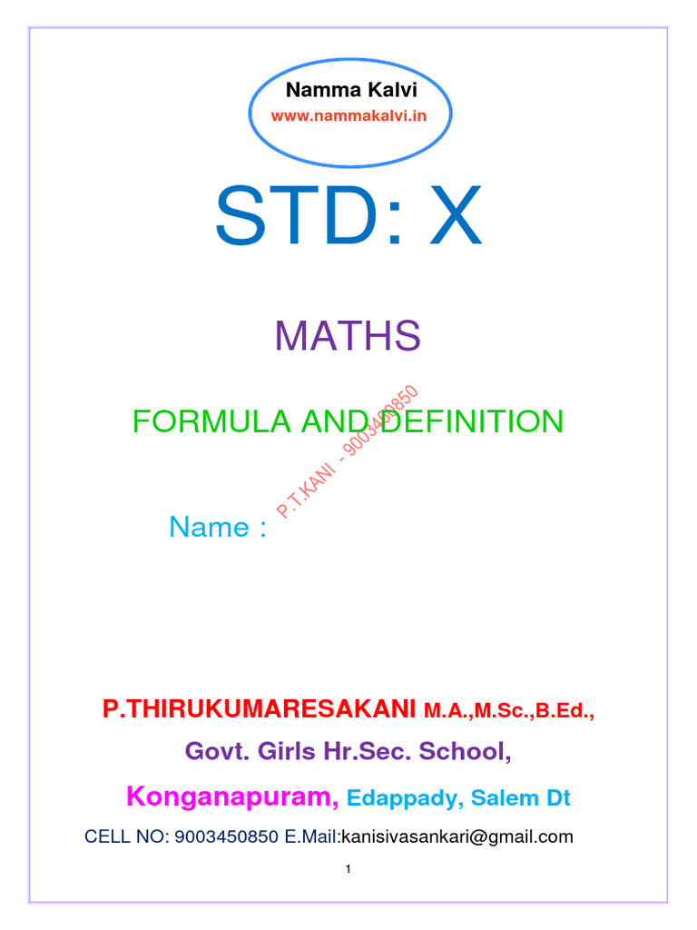 10th Grade Maths Formulas Guide | PDF | Function (Mathematics) | Zero ...