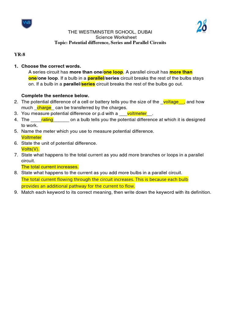 Electricity and Magnetism 1.31.4 Answer Key | PDF | Series And Parallel ...