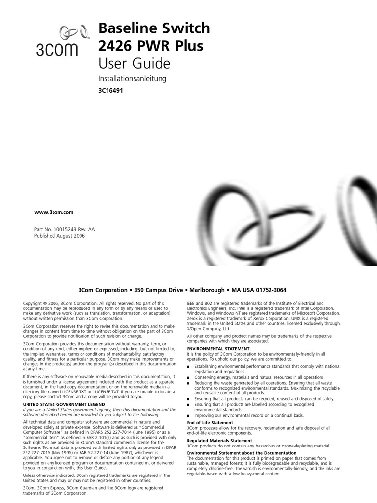 3com Baseline Switch 2426 PWR Plus User Guide | PDF | Ip Address | Network Switch