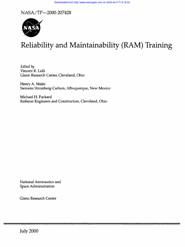 Reliability and Maintainability (RAM) Training NASA-TP-2000-207428 ...