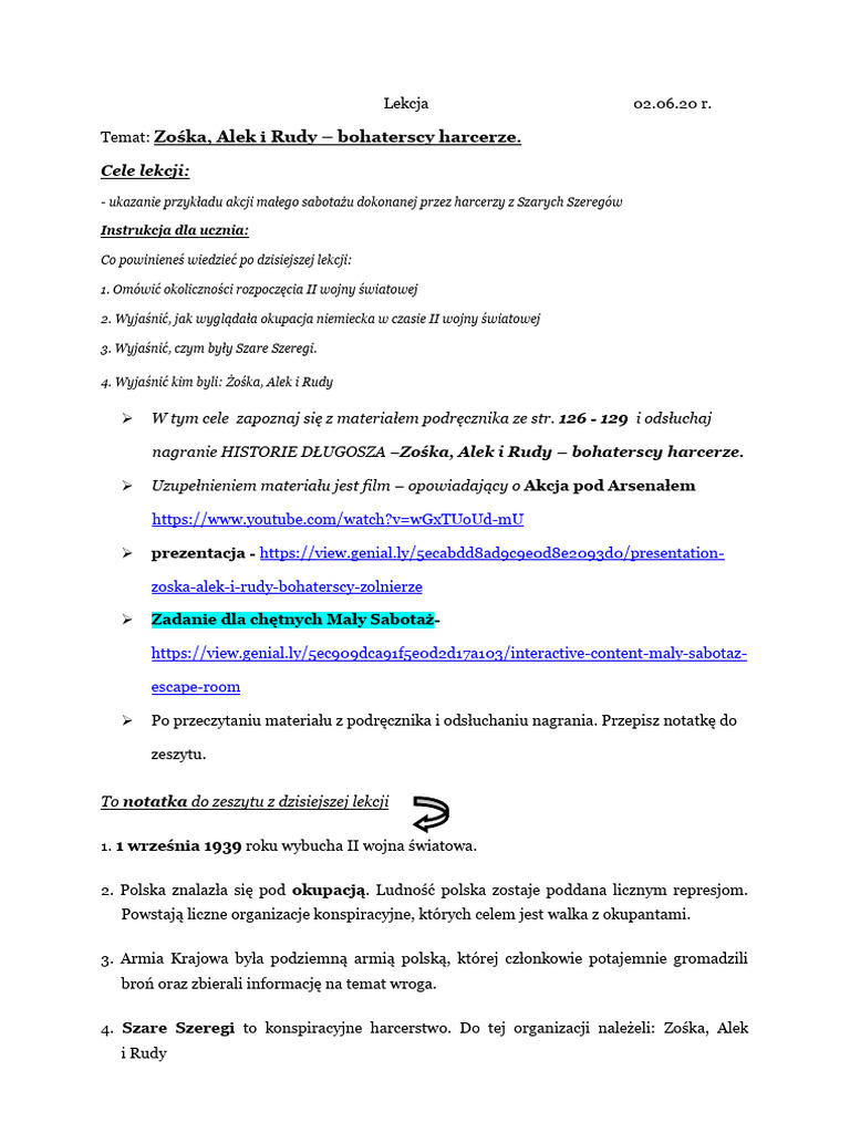 02.06 ZoÅ Ka, Alek I Rudy Â Bohaterscy Harcerze. | PDF