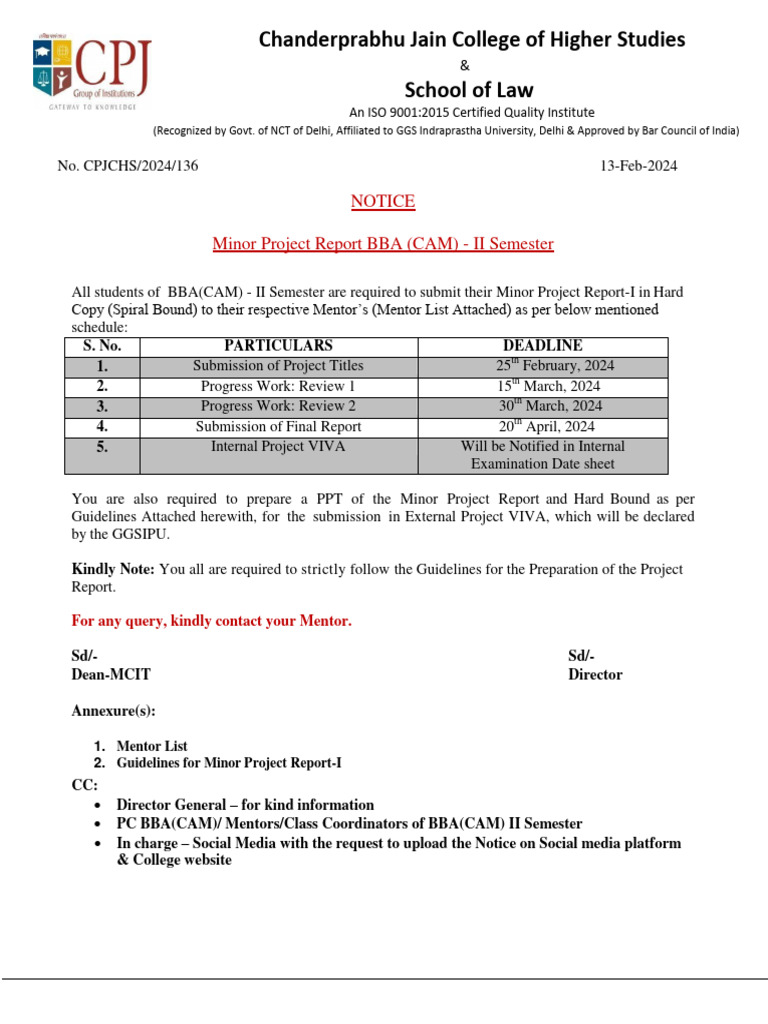 Notice No.136 BBA (CAM) II Project | PDF