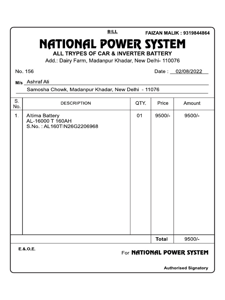 Bill Book Power Eletrical | PDF