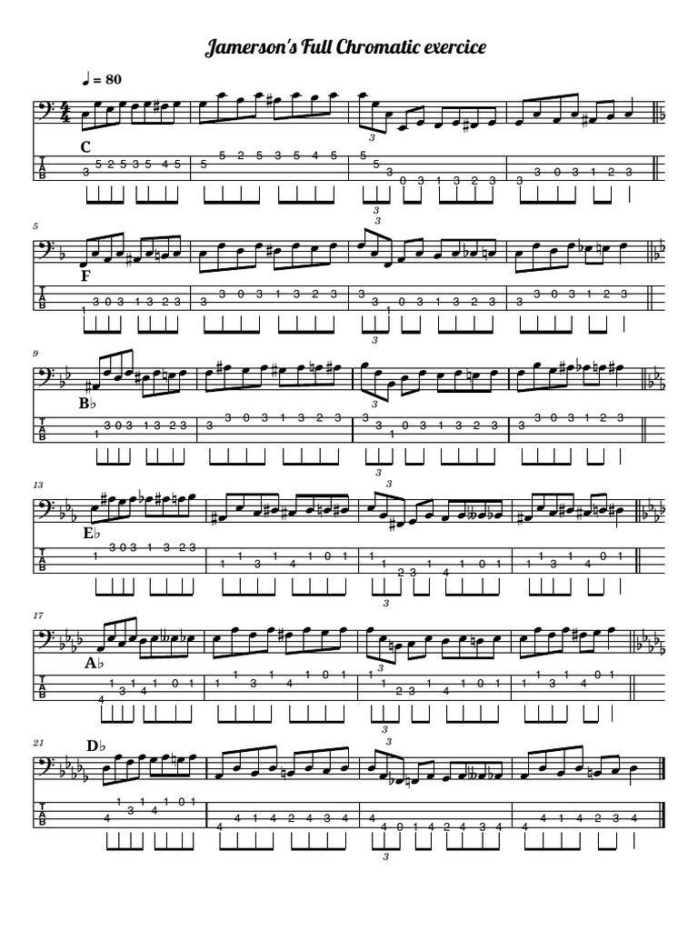jamerson_full_chromatic_exercise_in_C | PDF | Music Theory | Melody