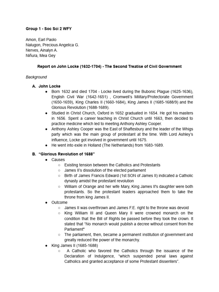 Soc Sci 2 Group 1 Locke | PDF | Social Contract | John Locke