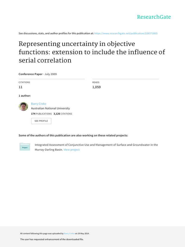Croke (2009) Representing Uncertainty in Objective Functions | Download Free PDF | Errors And ...