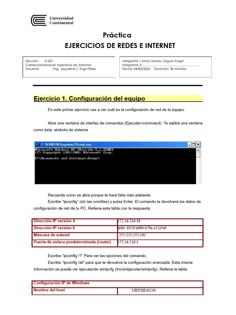 Práctica Comandos de Red - Semana 7 | PDF | Dirección IP | Enrutador (Computación)