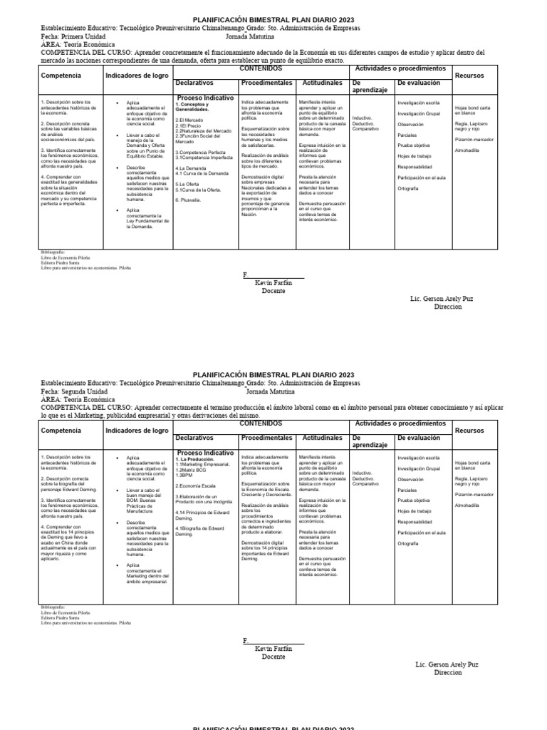 Planificacion2023 Preu | PDF | Dinero | Aprendizaje