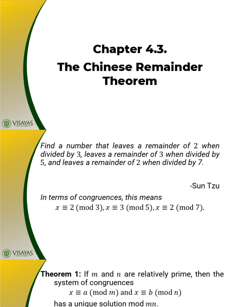 Chapter 4.3 The Chinese Remainder Theorem | PDF | Ring Theory ...