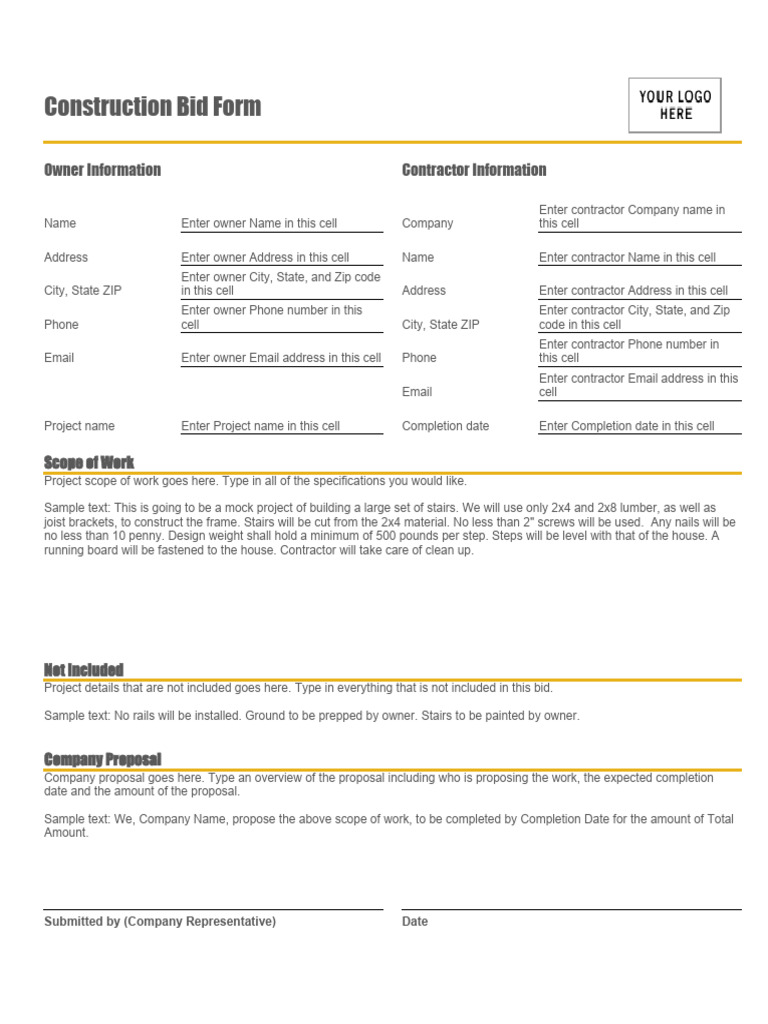 Construction Bid Form1 | PDF | Taxes