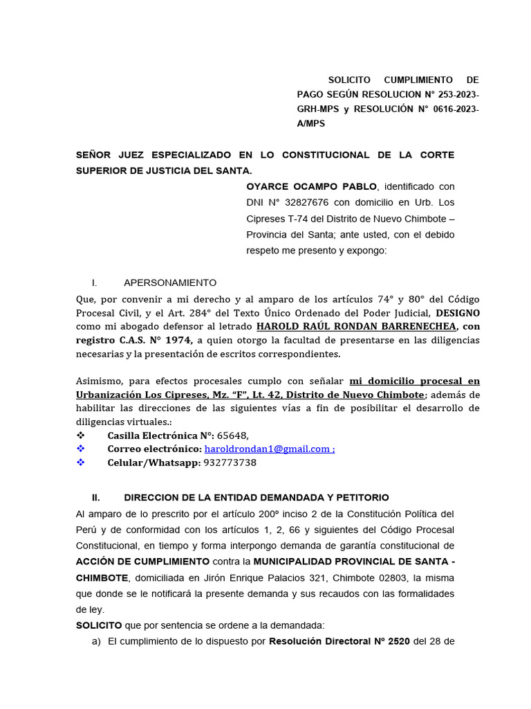 Solicito Cumplimiento de Pago Según Resolucion N | Descargar gratis PDF | Demanda judicial | Ley ...
