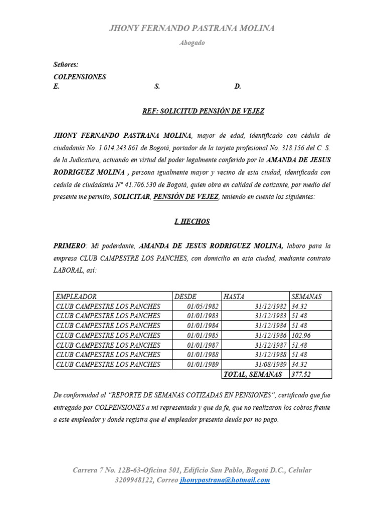 Solicitud Pension 2 | PDF | Pensión | Caso de ley