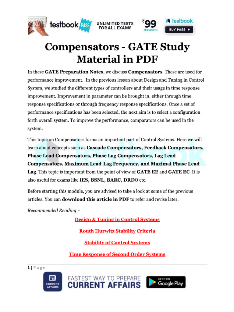 Compensators GATE Study Material in PDF 1 | PDF Compensators GATE Study Material in PDF 1 | PDF