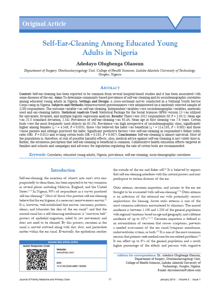 Self Ear Cleaning Among Educated Young | PDF | Scientific Method ...