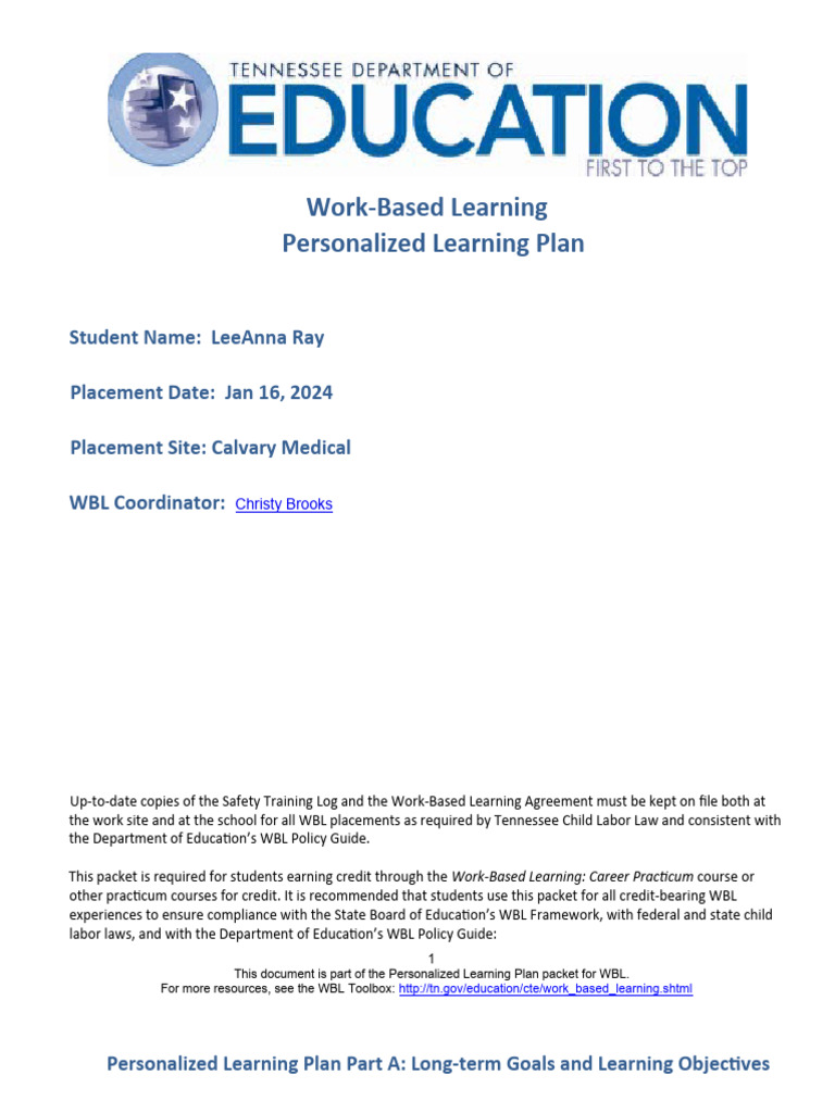 Leeanna Posey - WBL Personalized Learning Plan Packet 1 | Download Free ...