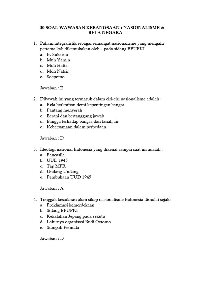 Soal PPK-TWK Nasionalisme Dan Bela Negara | PDF | Ilmu Sosial