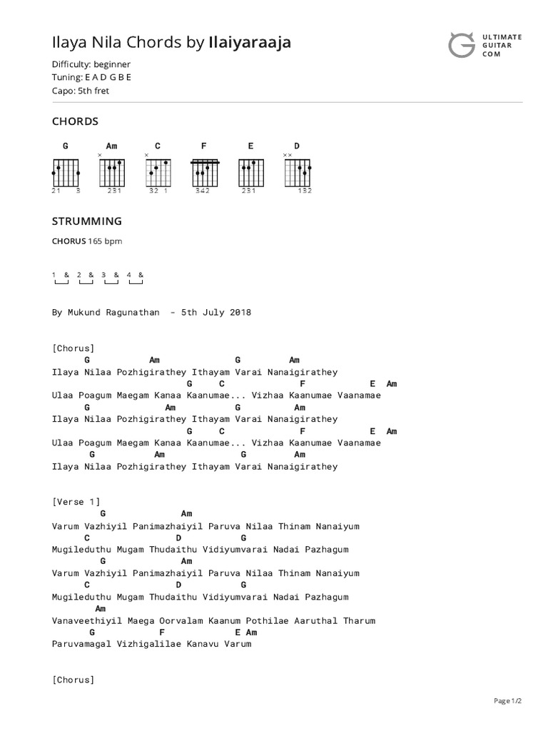 Ilaya Nila Chords by Ilaiyaraajatabs at Ultimate Guitar Archive | PDF ...