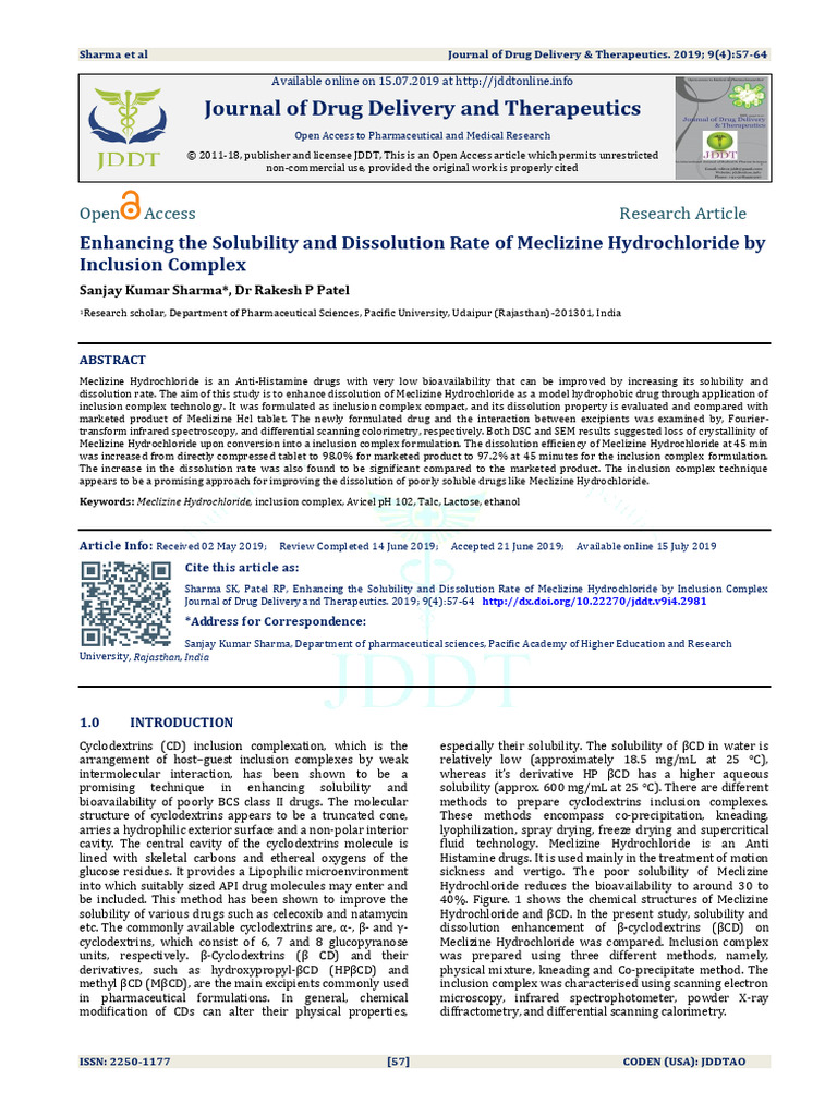 Meclizine | PDF | Differential Scanning Calorimetry | Tablet (Pharmacy)