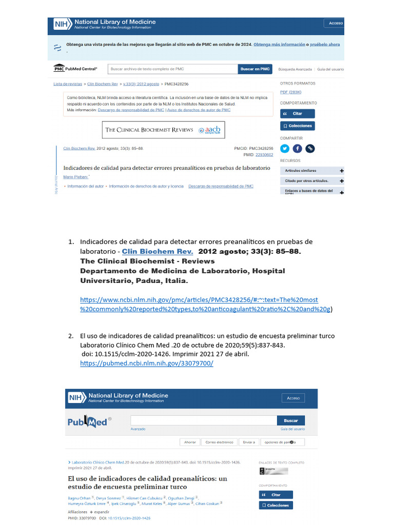 Indicadores de Calidad para Detectar Errores Preanalíticos en Pruebas ...