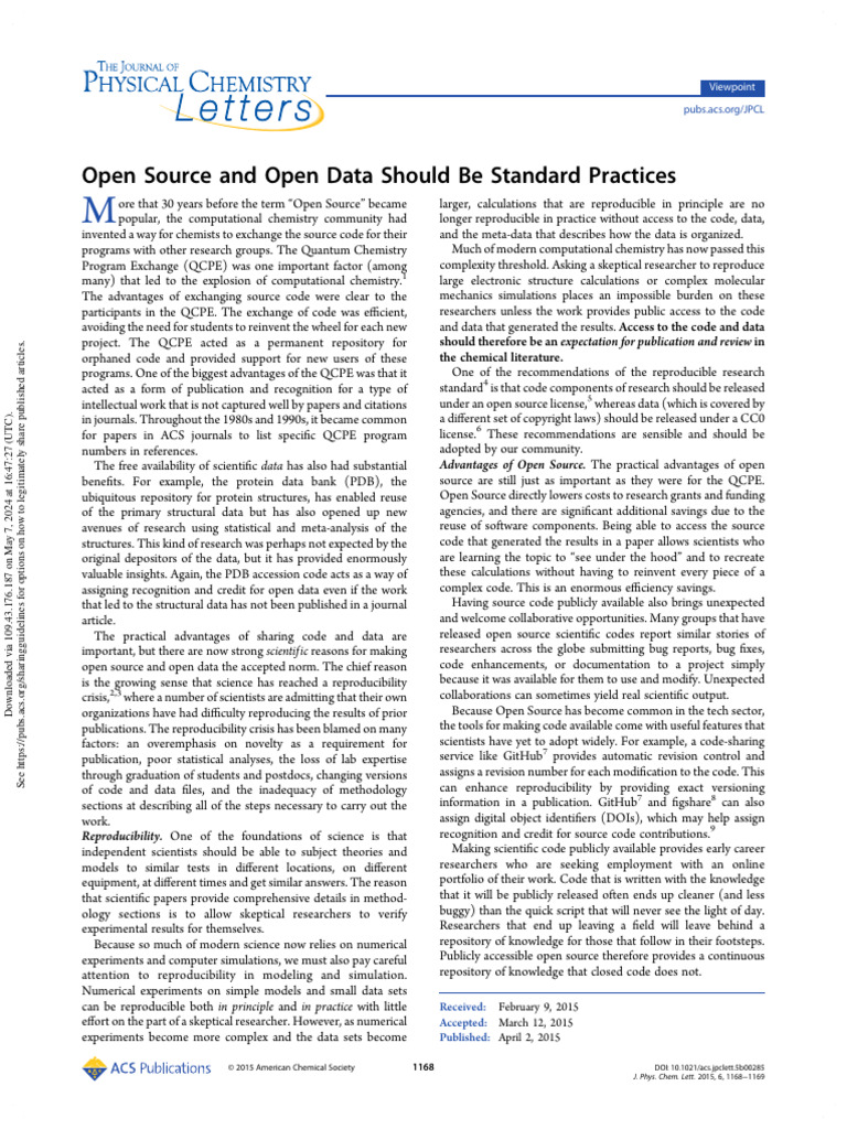 gezelter-2015-open-source-and-open-data-should-be-standard-practices | PDF | Open Source ...