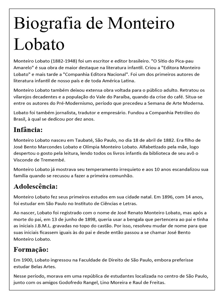 Biografia de Monteiro Lobato | PDF